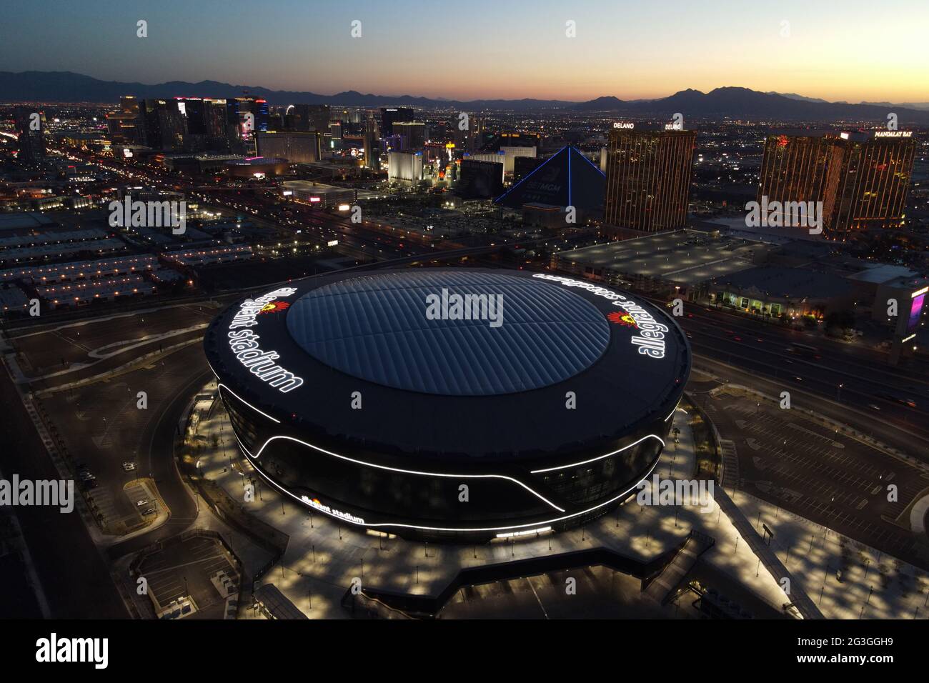 An aerial view of Allegiant Stadium, Monday, March 8, 2021, in Las ...