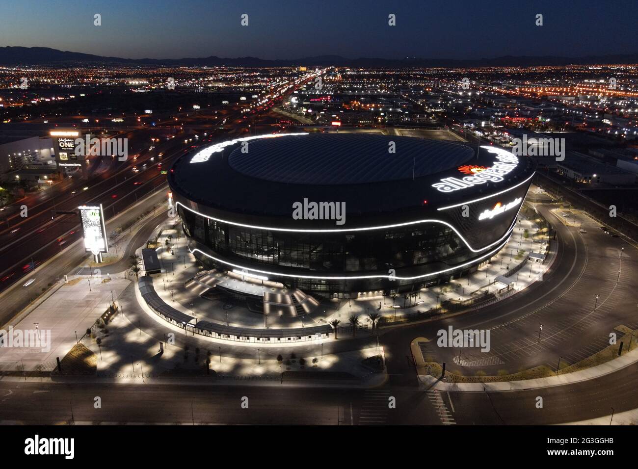 An aerial view of Allegiant Stadium, Monday, March 8, 2021, in Las ...