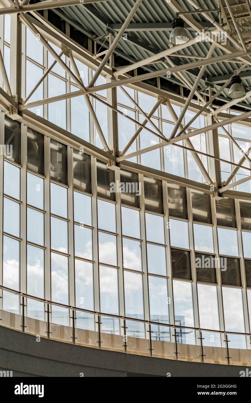 Big windows in industrial interior of factory building Stock Photo - Alamy