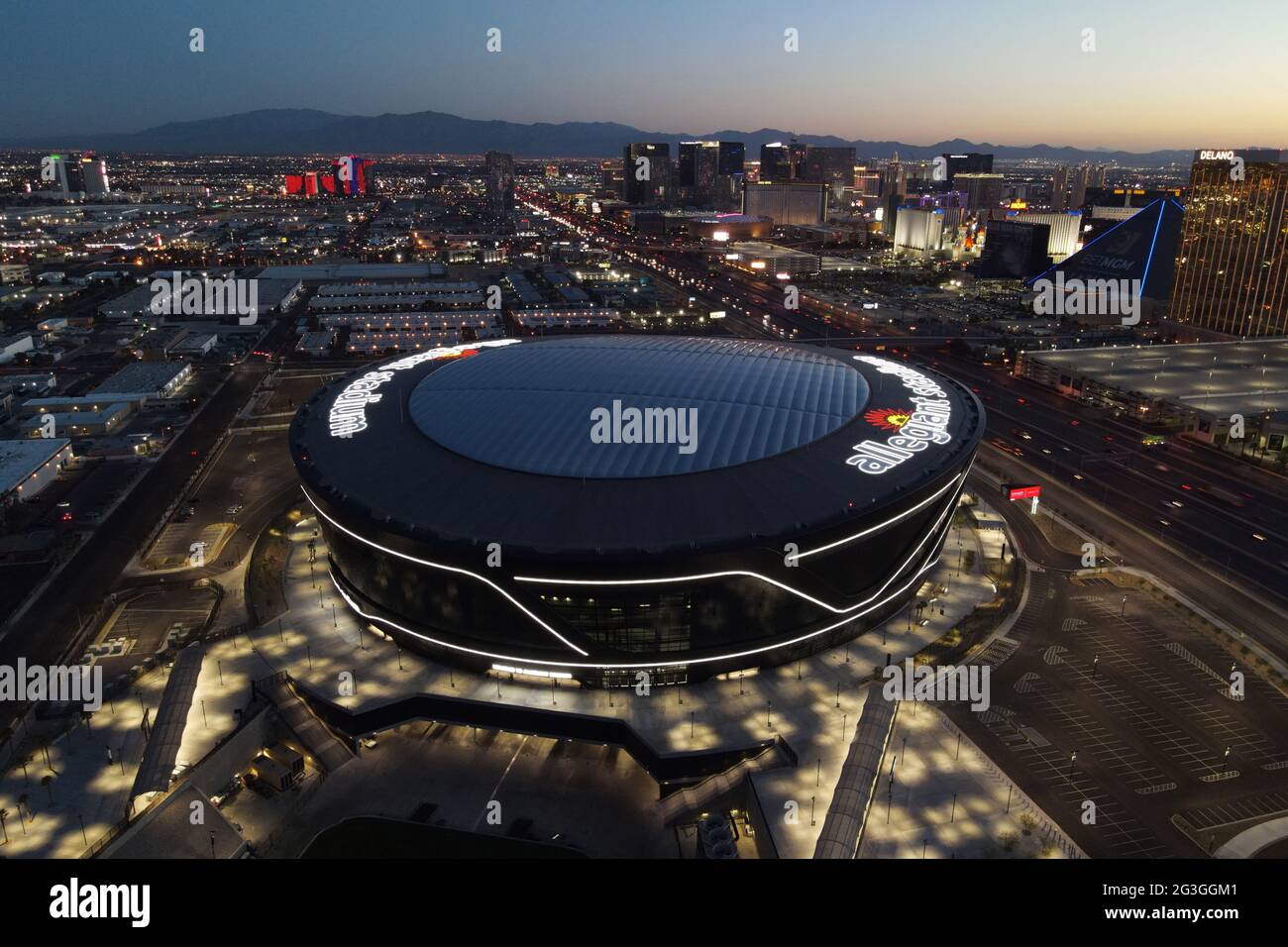 An aerial view of Allegiant Stadium, Monday, March 8, 2021, in Las ...