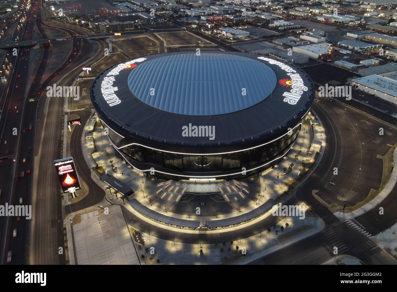 An aerial view of Allegiant Stadium, Monday, March 8, 2021, in Las ...