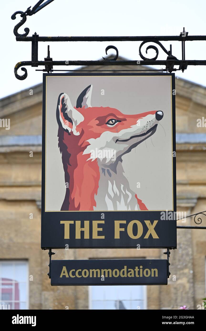 The Fox pub sign in the north Oxfordshire town of Chipping Norton. The ...