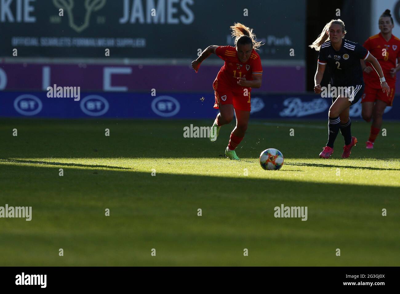 Llanelli, UK. 15th June, 2021. Natasha Harding of Wales women (l) and ...