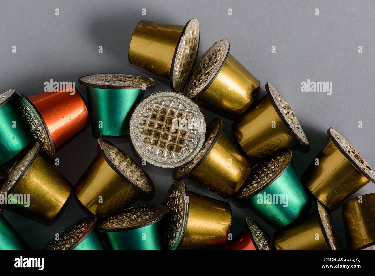 Colored and used coffee capsules in close-up Stock Photo - Alamy