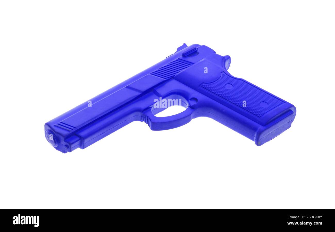 Blue training gun isolated on white Stock Photo - Alamy