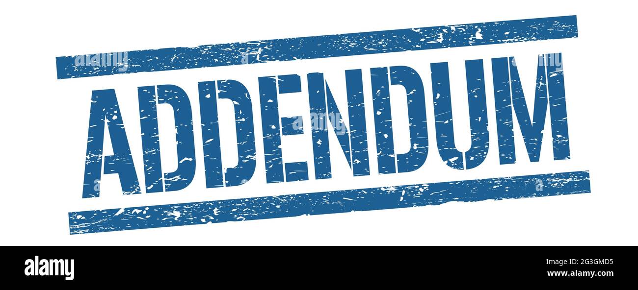 ADDENDUM text on blue grungy lines stamp sign Stock Photo - Alamy