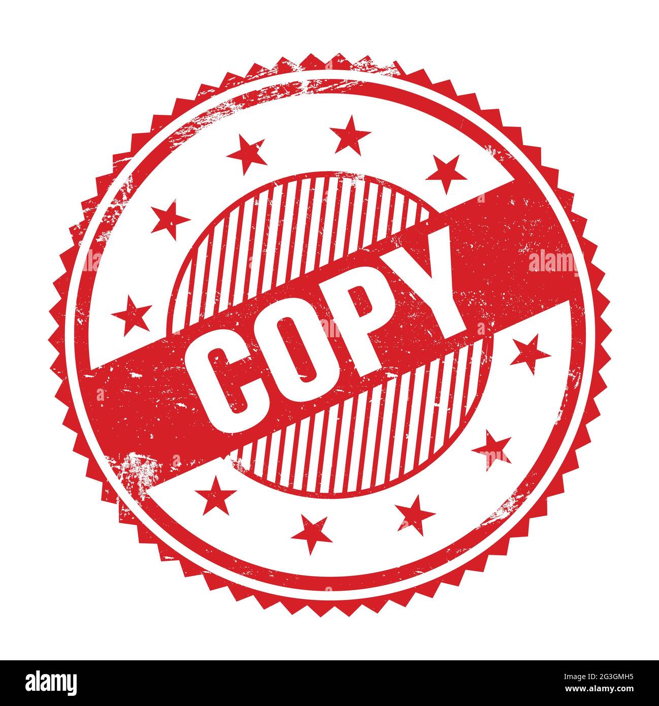 COPY text written on red grungy zig zag borders round stamp Stock Photo ...