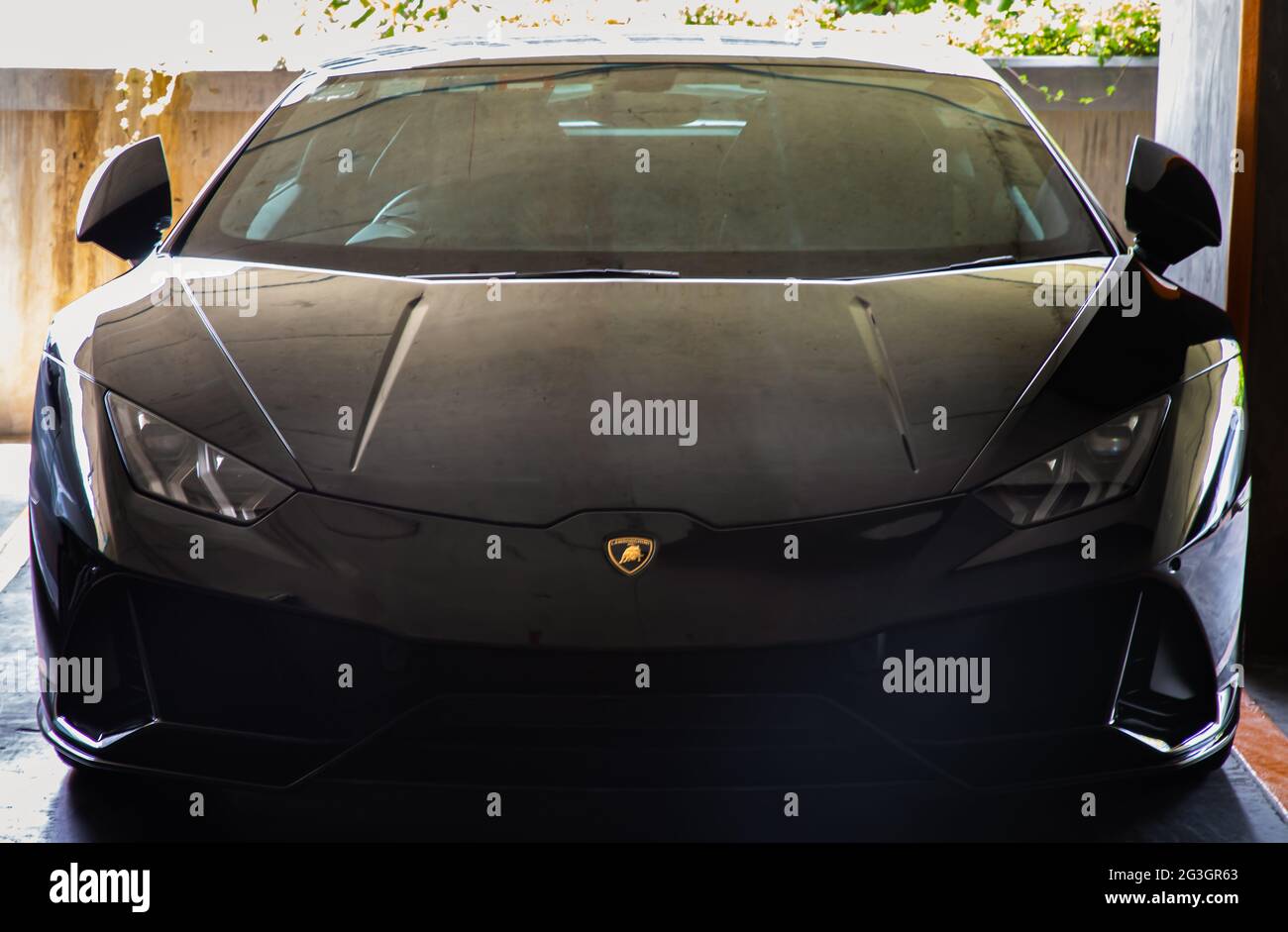 Bangkok, Thailand - 06 Jun 2021 : Front view shot of Black lamborghini ...