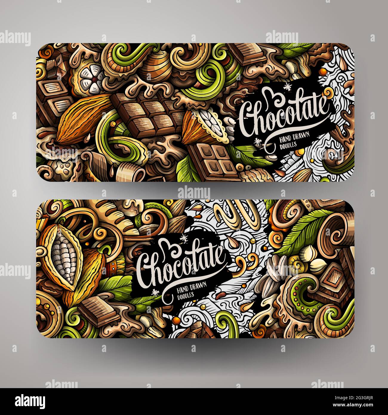 Cartoon vector doodle set of Chocolate banners templates. Corporate ...