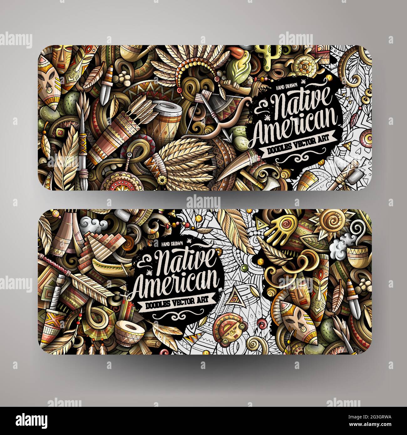 Cartoon vector doodle set of Native American banners templates ...