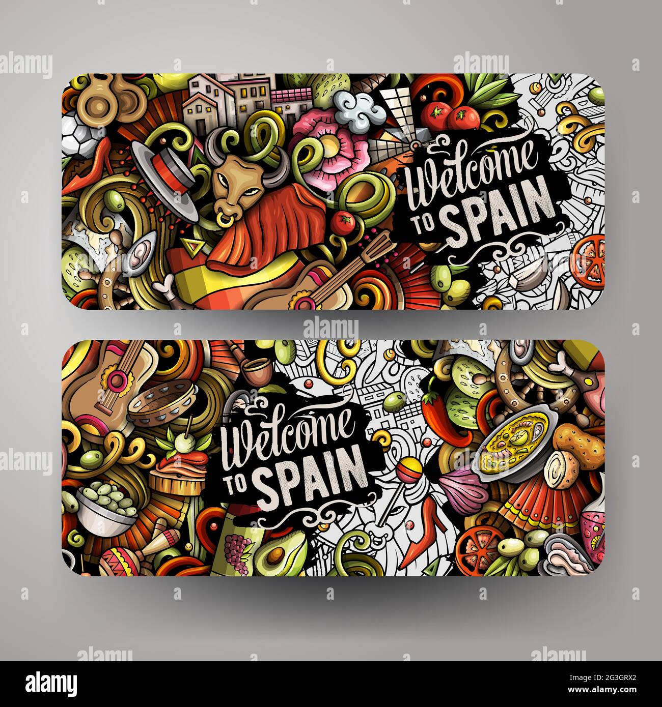 Cartoon vector doodle set of Spain banners templates. Corporate ...