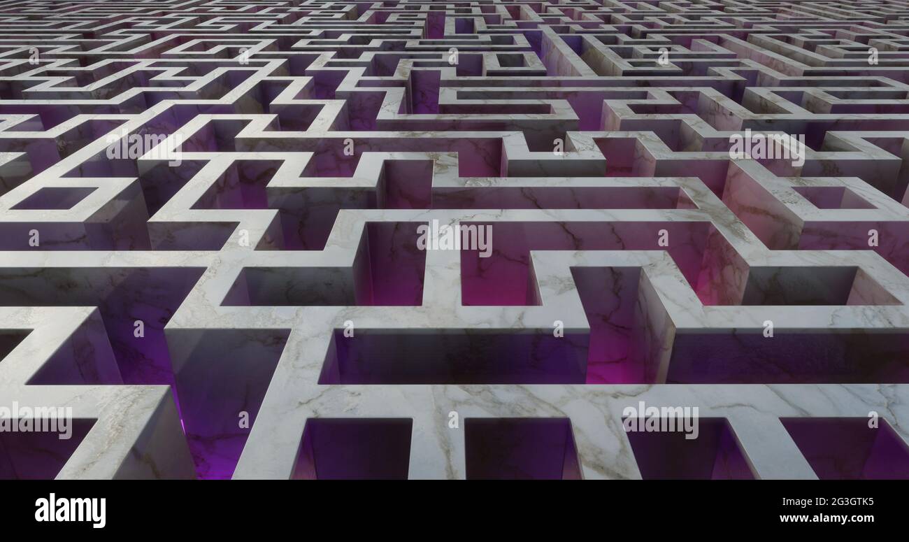 Tangled Maze Puzzle in perspective with glowing floor. 3d illustration ...