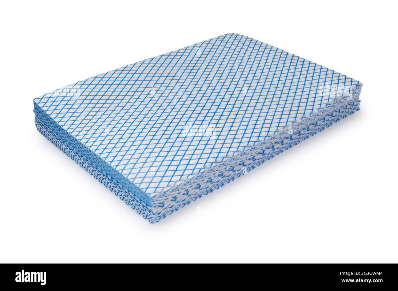 Studio shot of blue and white kitchen cleaning cloths cut out against a ...