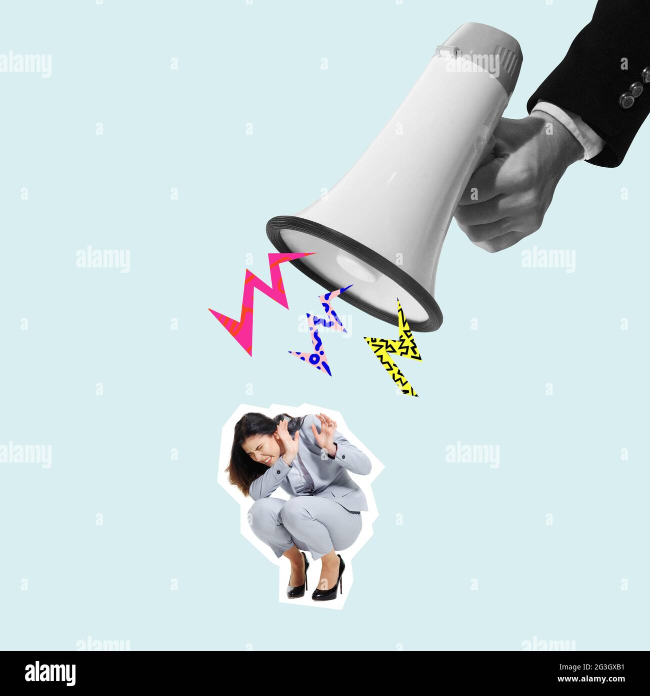 Angry abstract boss screaming in megaphone to the manager Stock Photo ...