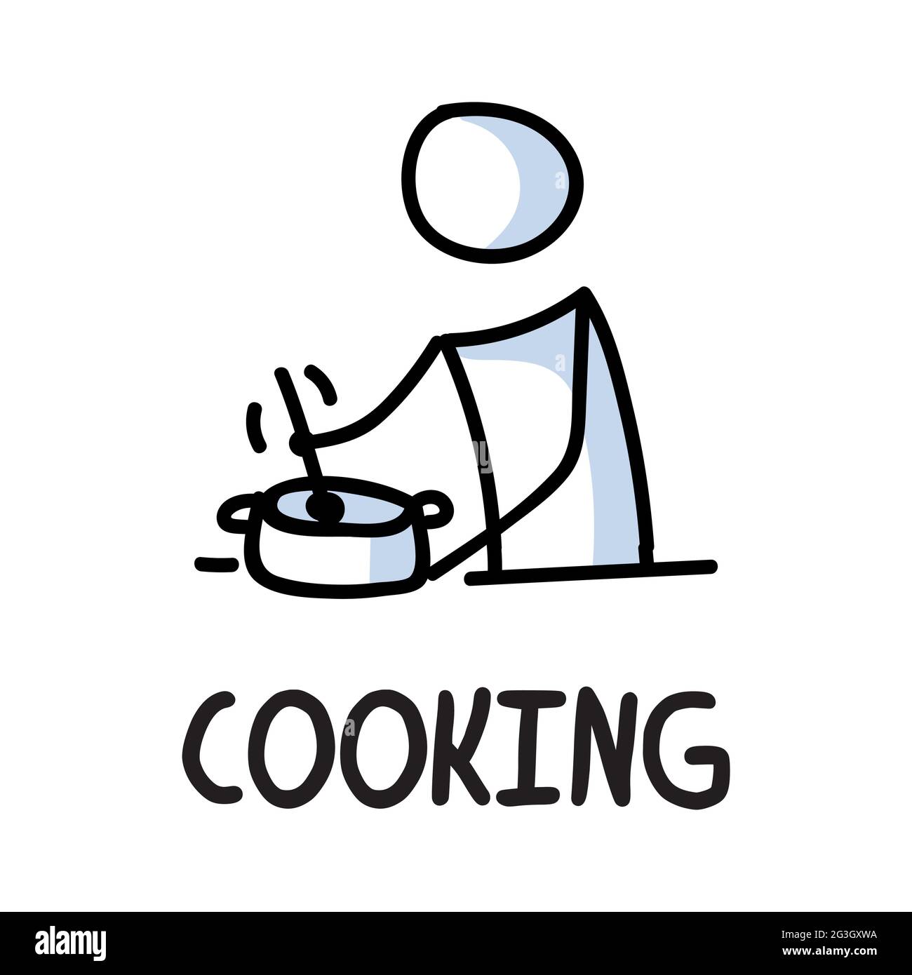 Stick figures icon of home cooking food. Chef pictogram with text Stock ...