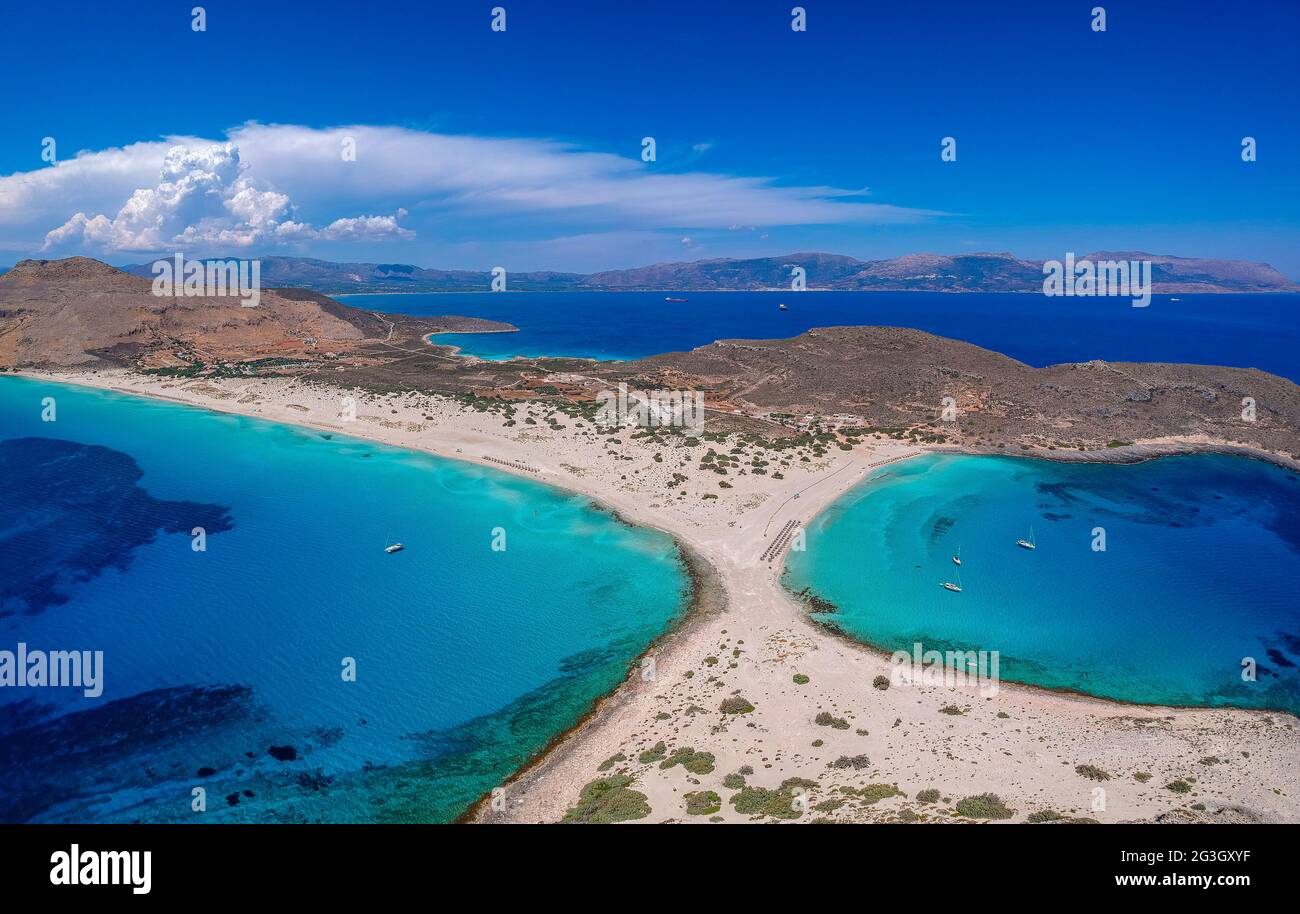 Aerial view of Simos beach in Elafonisos island in Greece. Elafonisos ...