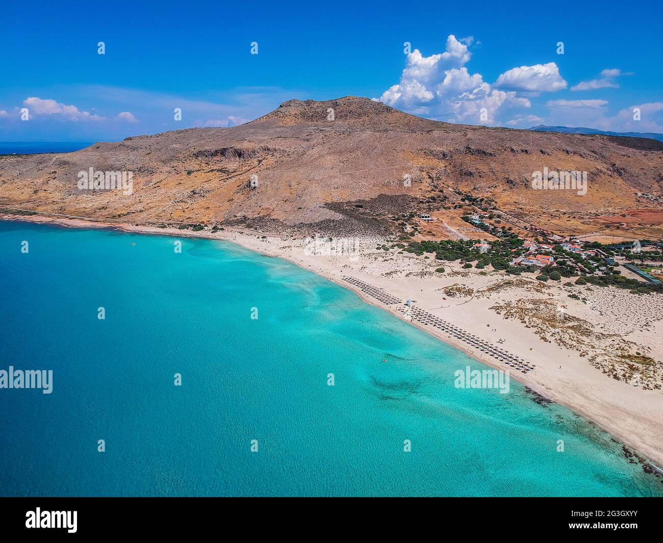 Aerial view of Simos beach in Elafonisos island in Greece. Elafonisos ...