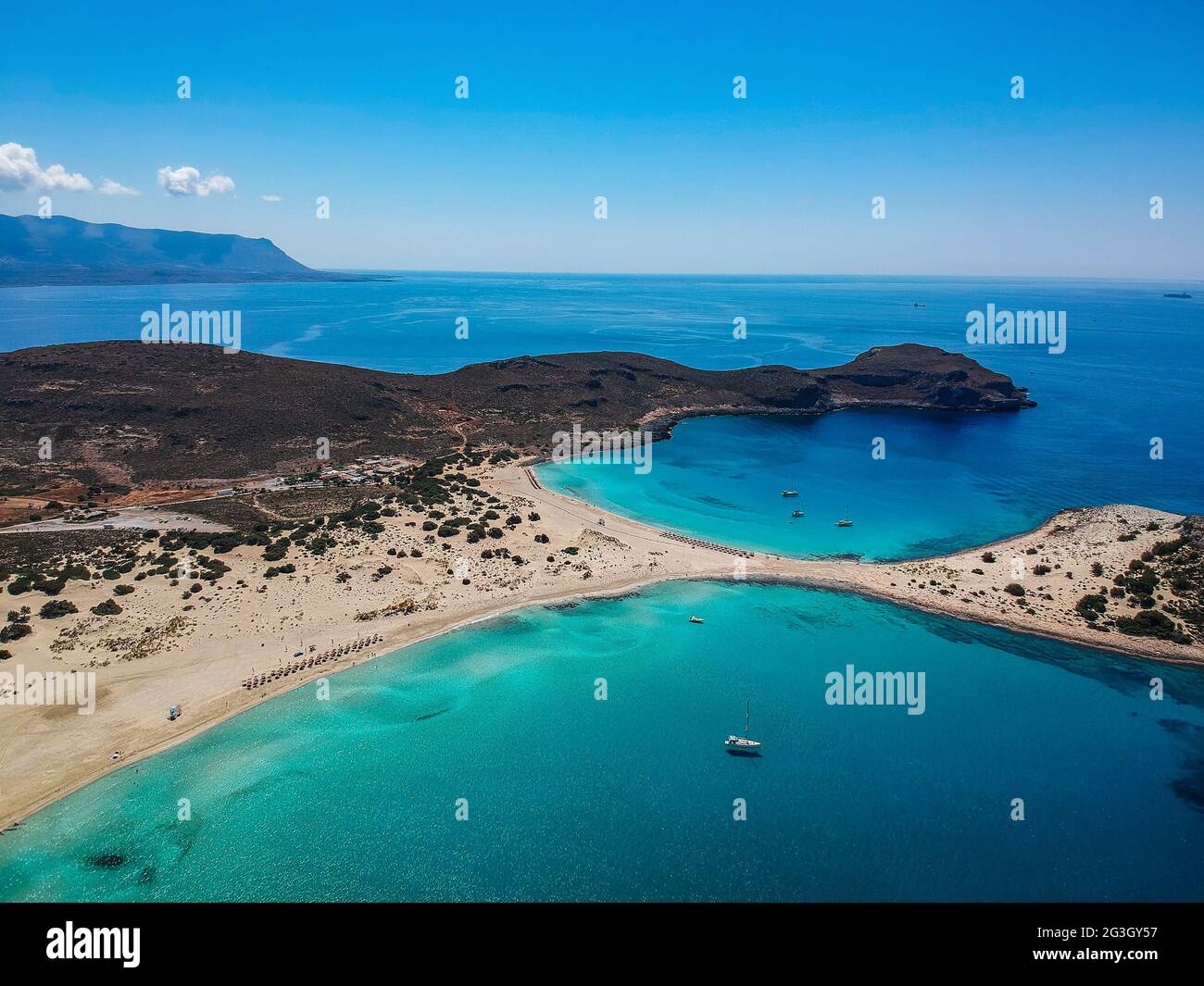 Aerial view of Simos beach in Elafonisos island in Greece. Elafonisos ...