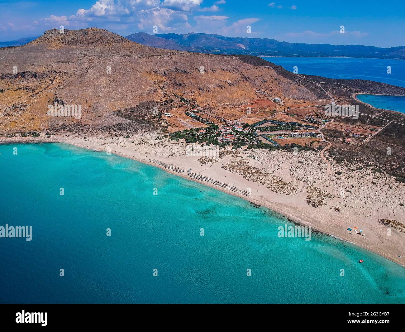 Aerial view of Simos beach in Elafonisos island in Greece. Elafonisos ...