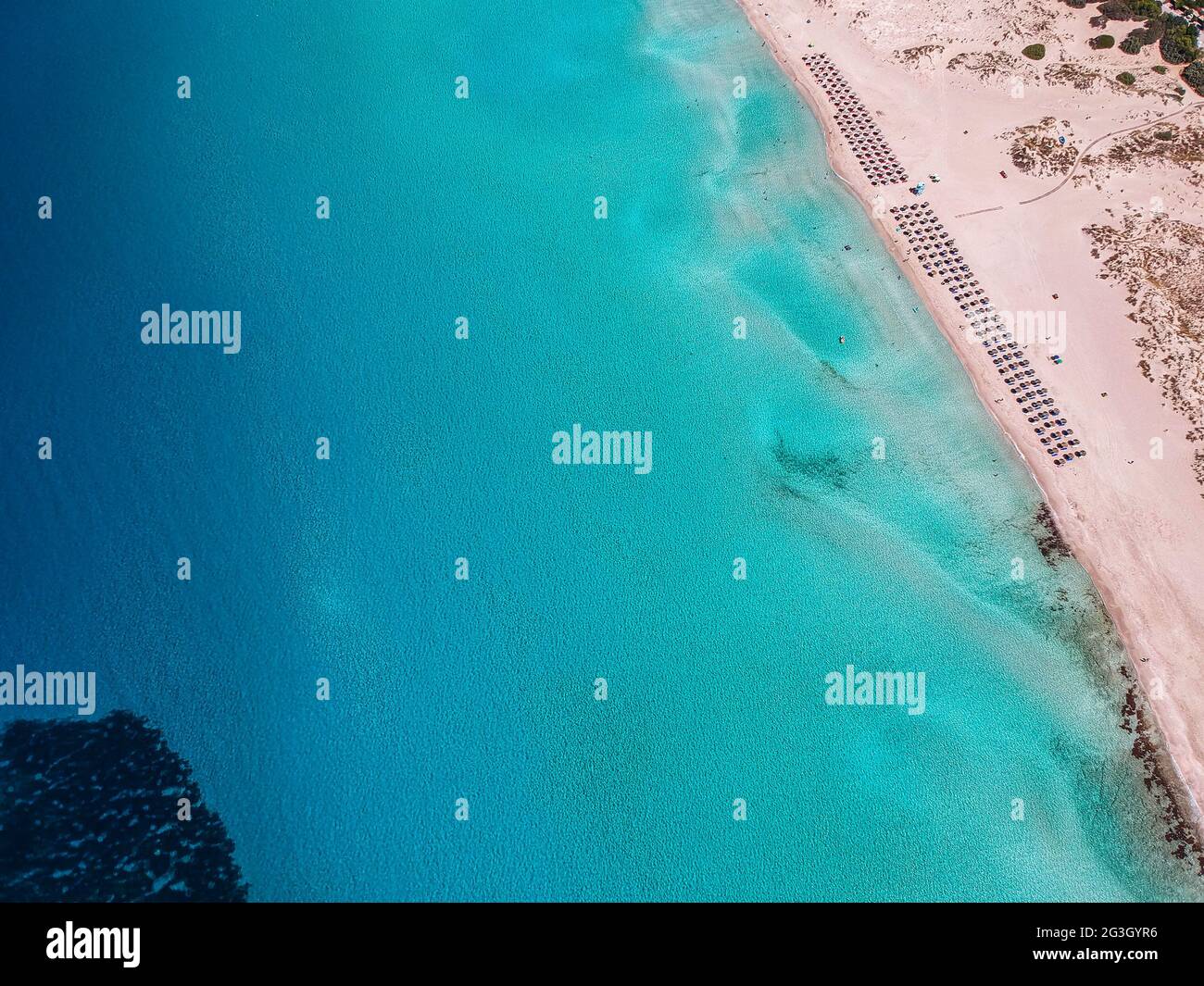 Aerial view of Simos beach in Elafonisos island in Greece. Elafonisos ...