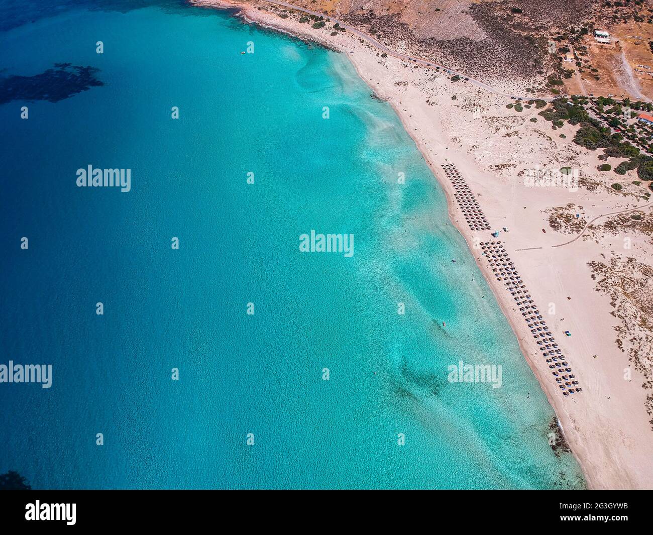 Aerial view of Simos beach in Elafonisos island in Greece. Elafonisos ...