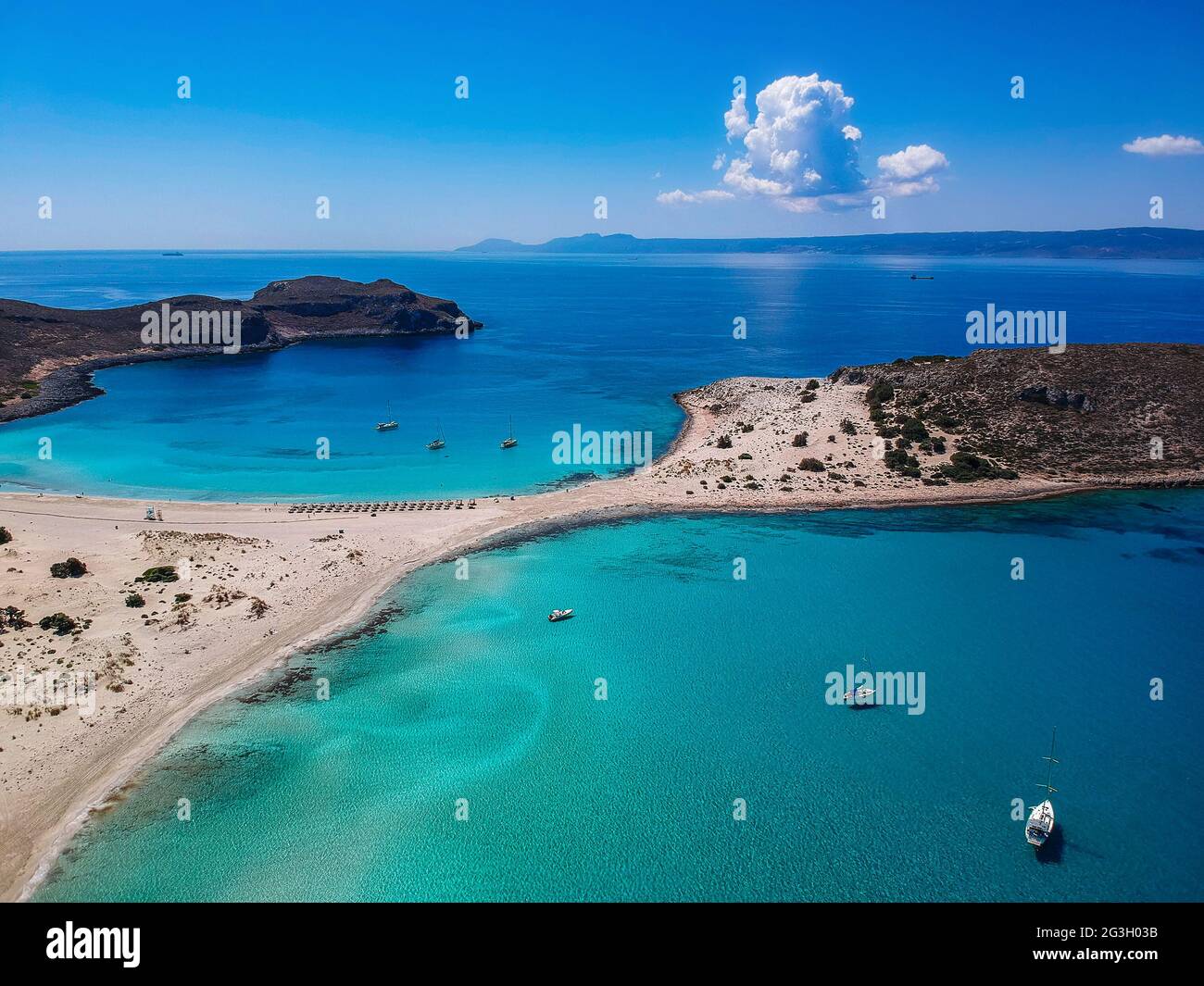 Aerial view of Simos beach in Elafonisos island in Greece. Elafonisos ...
