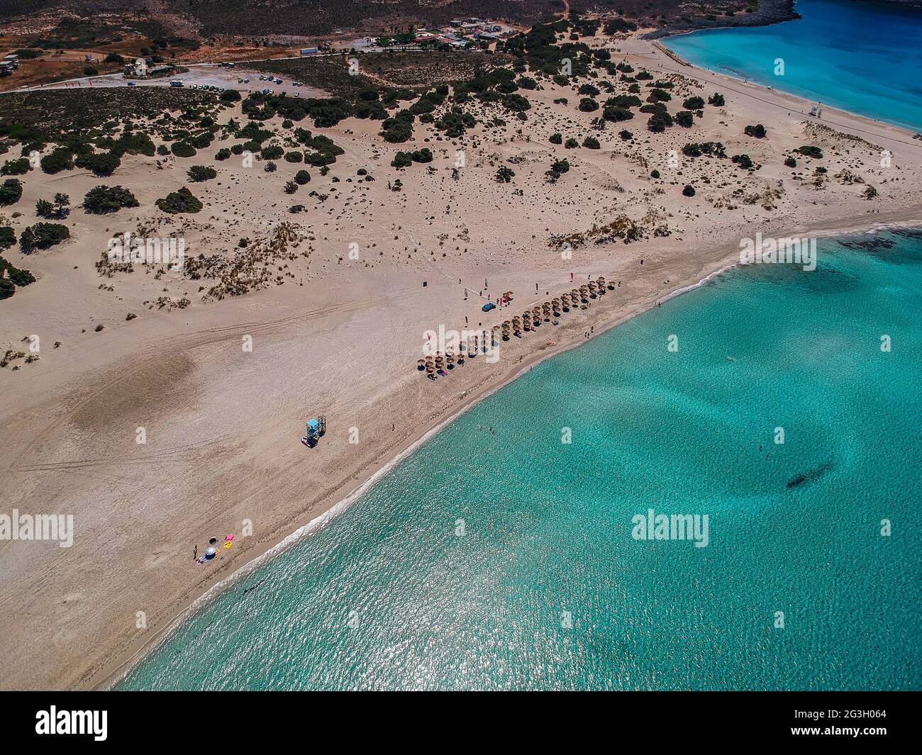 Aerial view of Simos beach in Elafonisos island in Greece. Elafonisos ...