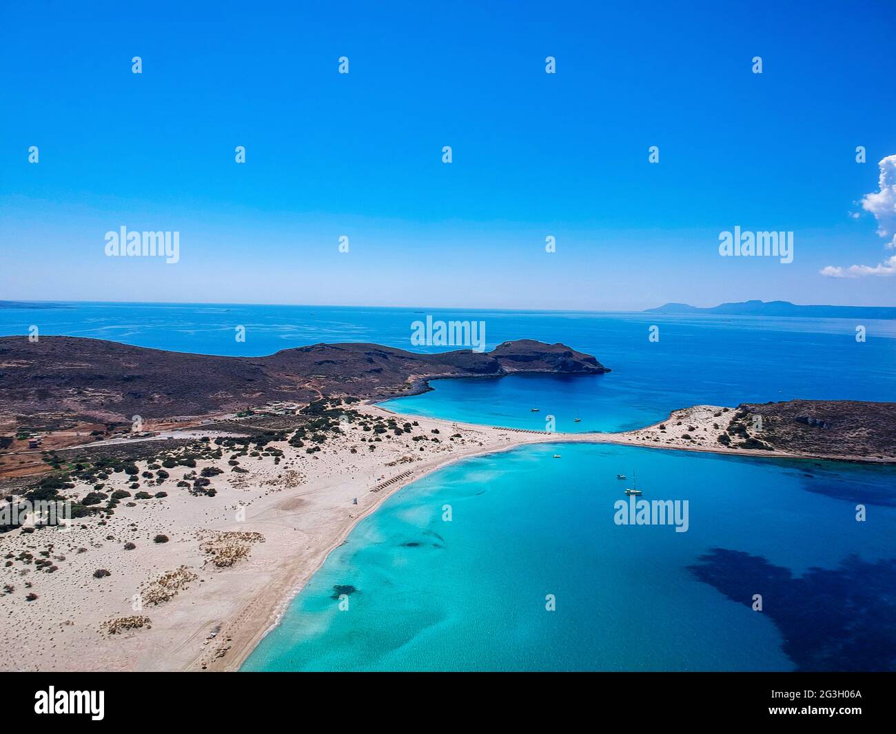 Aerial view of Simos beach in Elafonisos island in Greece. Elafonisos ...