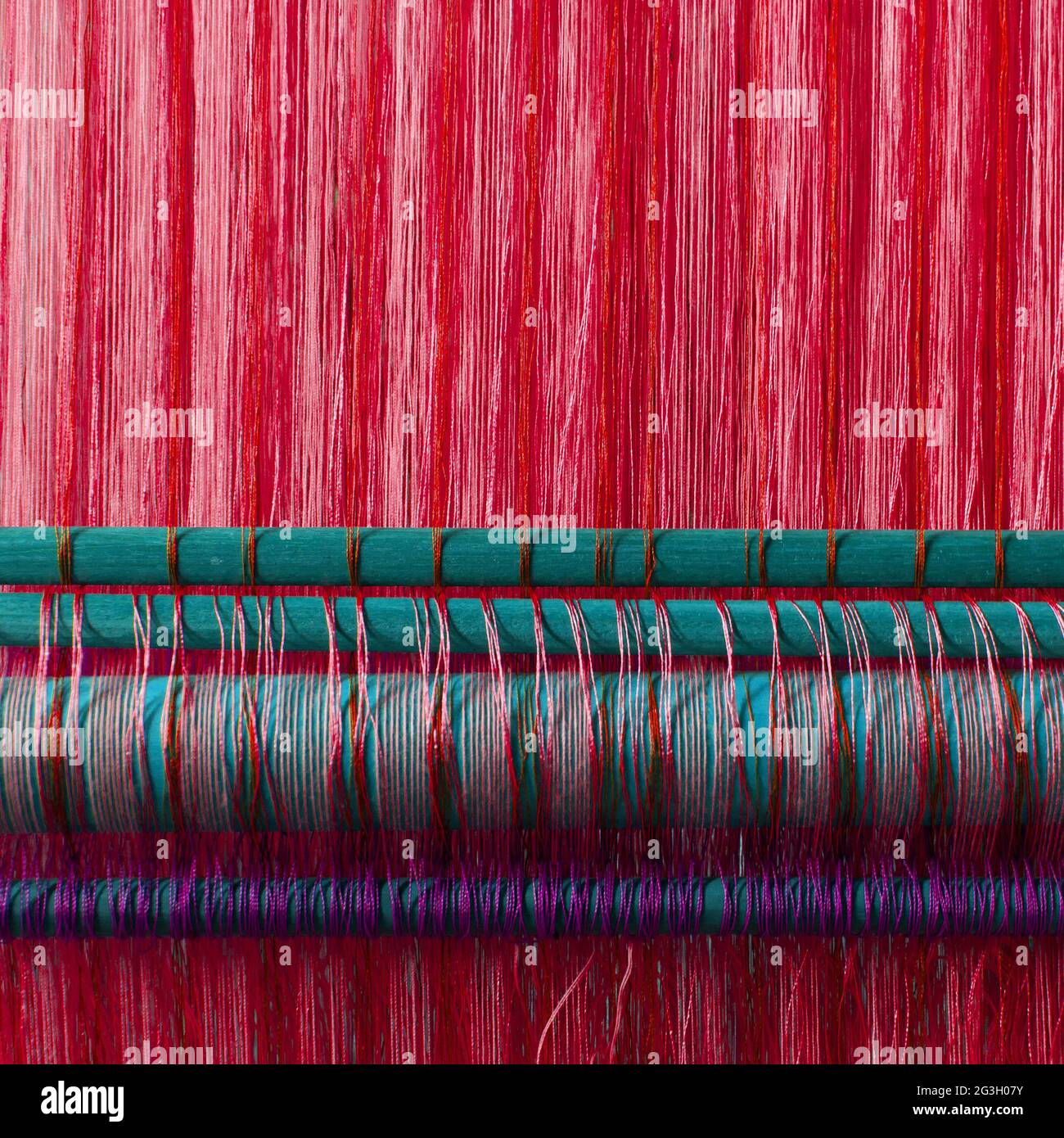 Handmade silk textile industry, silk scarf on a old machine Stock Photo ...