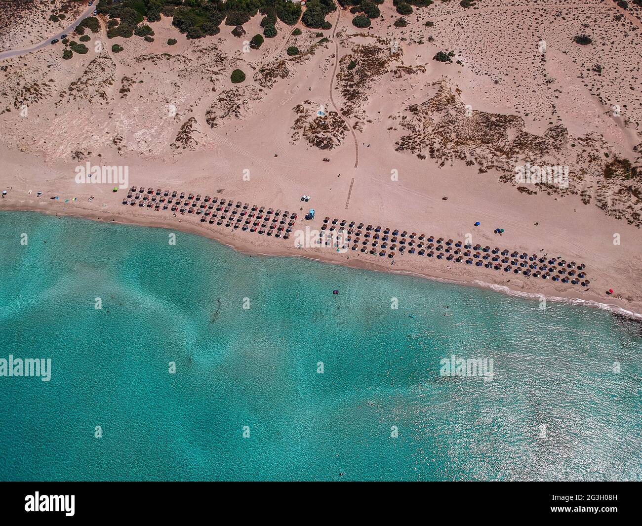 Aerial view of Simos beach in Elafonisos island in Greece. Elafonisos ...