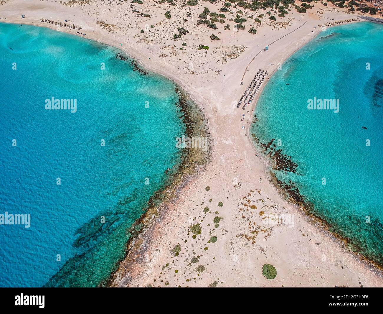 Aerial view of Simos beach in Elafonisos island in Greece. Elafonisos ...