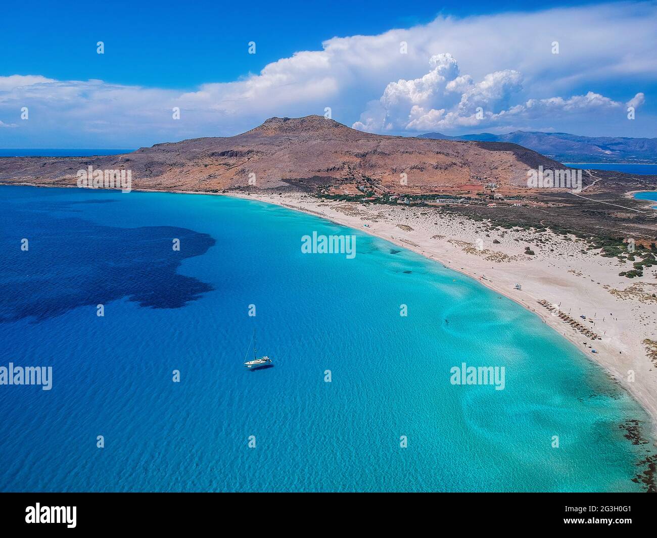 Aerial view of Simos beach in Elafonisos island in Greece. Elafonisos ...