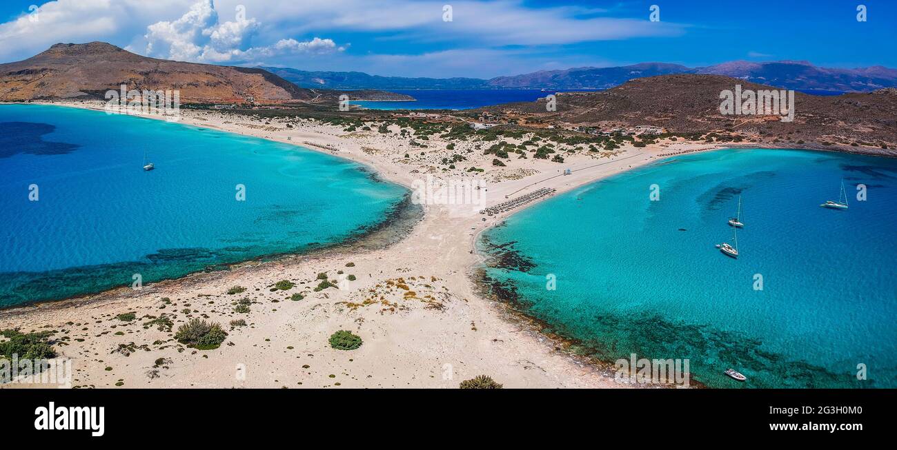 Aerial view of Simos beach in Elafonisos island in Greece. Elafonisos ...