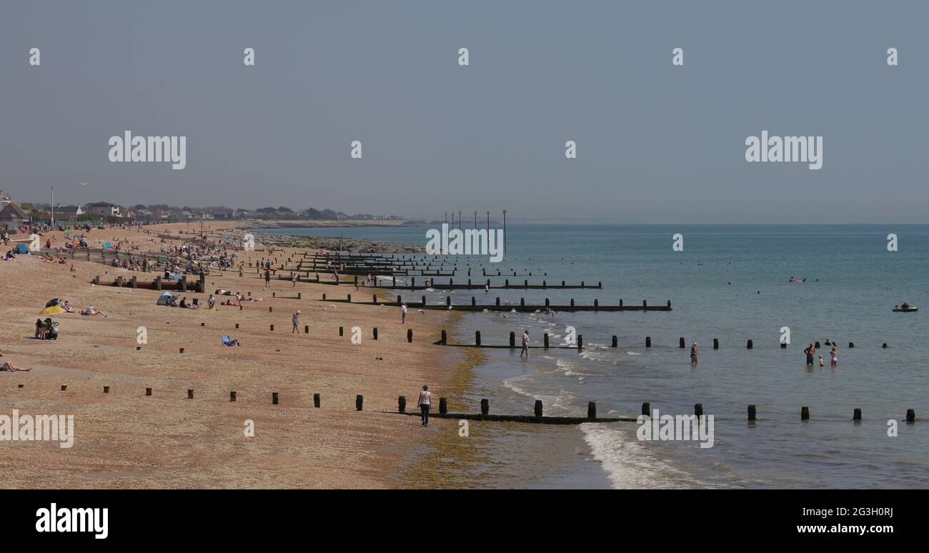 People seen on the beach of Bognor Regis, during a warm and sunny day ...