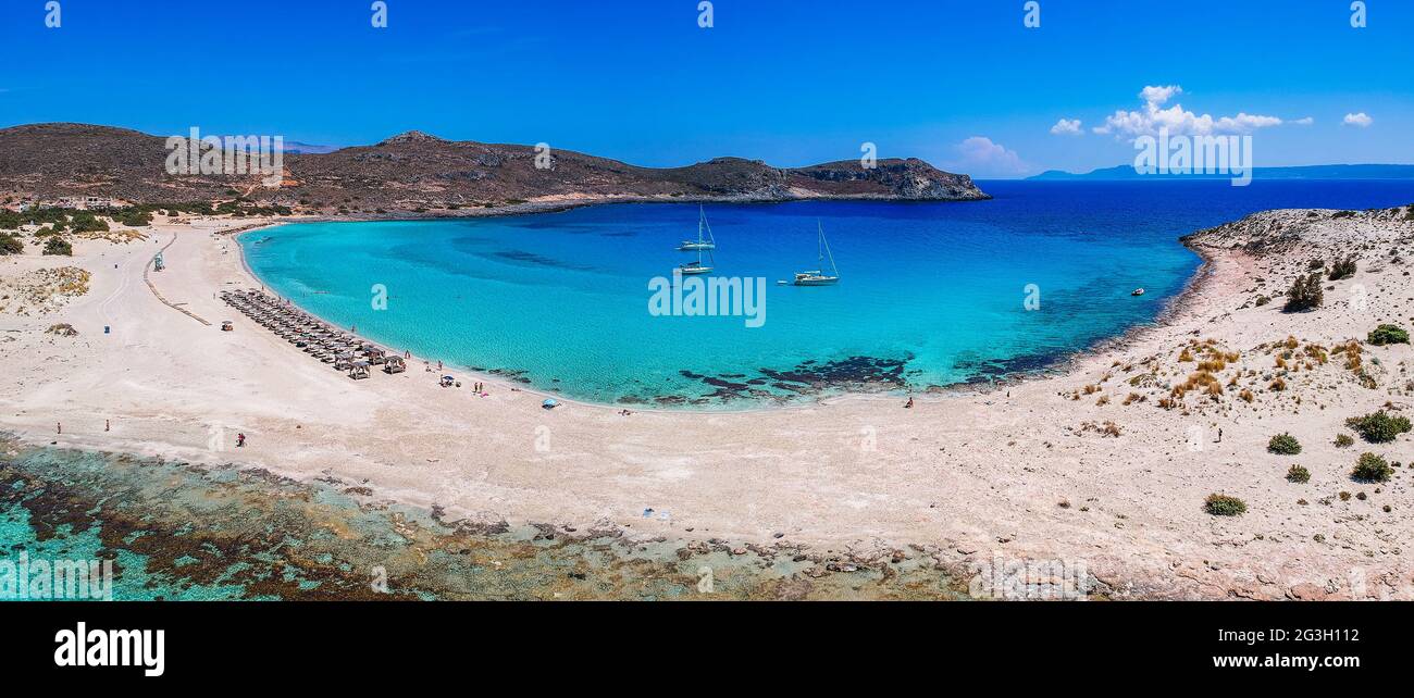 Aerial view of Simos beach in Elafonisos island in Greece. Elafonisos ...