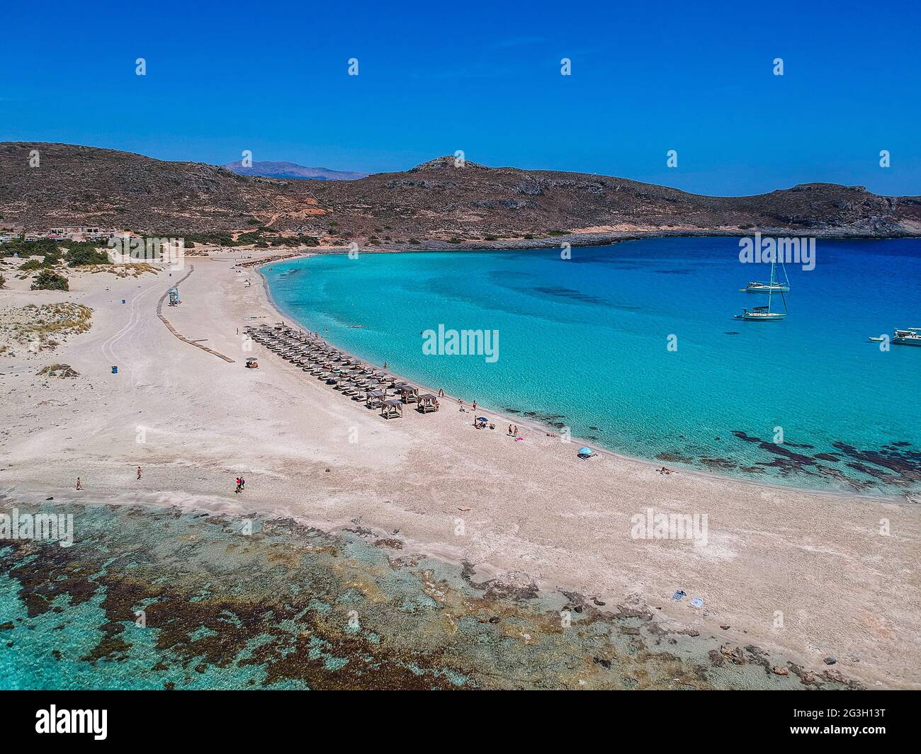 Aerial view of Simos beach in Elafonisos island in Greece. Elafonisos ...