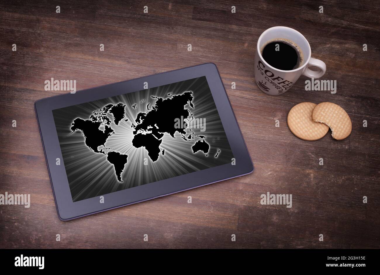 World map on a tablet Stock Photo - Alamy