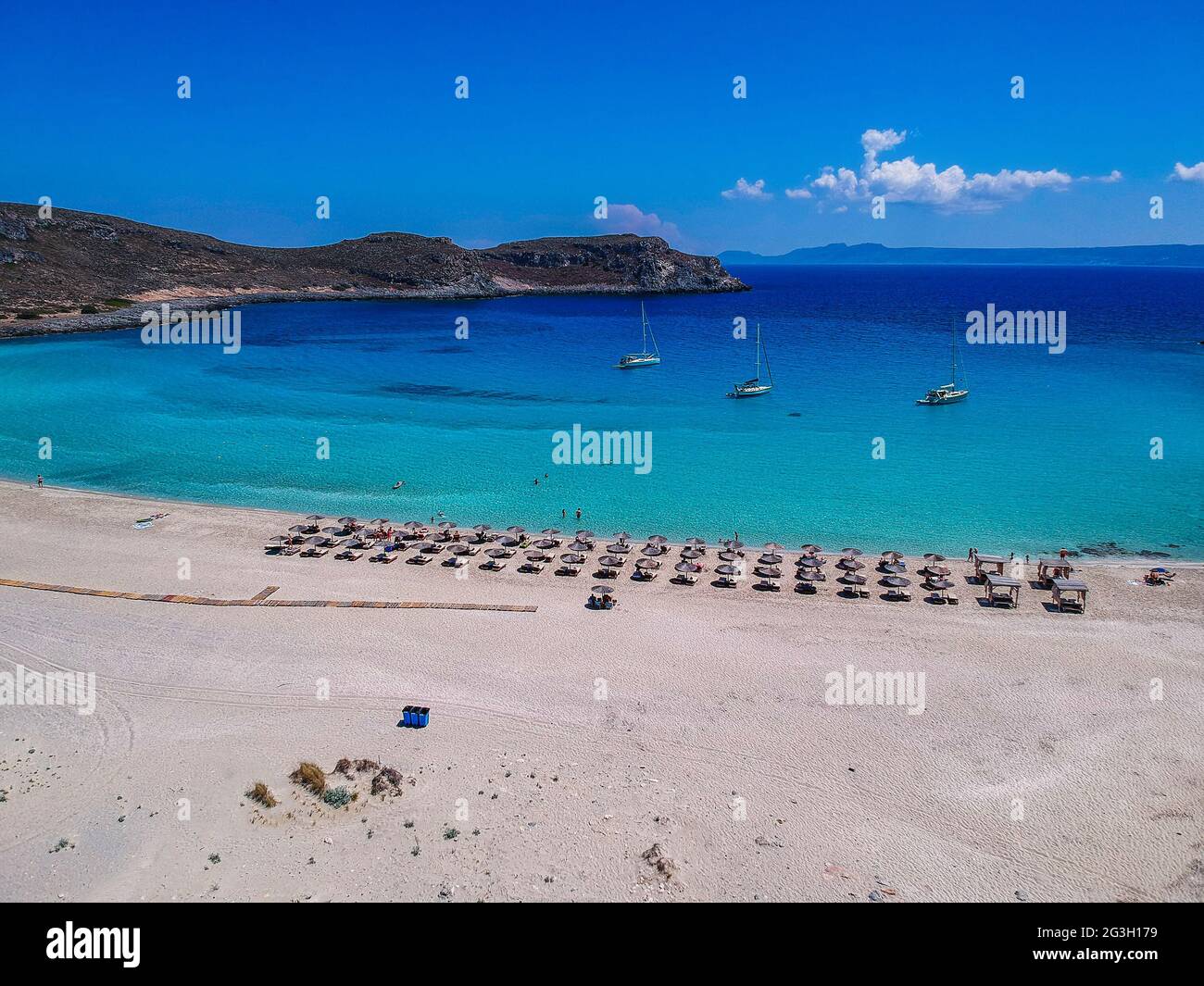 Aerial view of Simos beach in Elafonisos island in Greece. Elafonisos ...