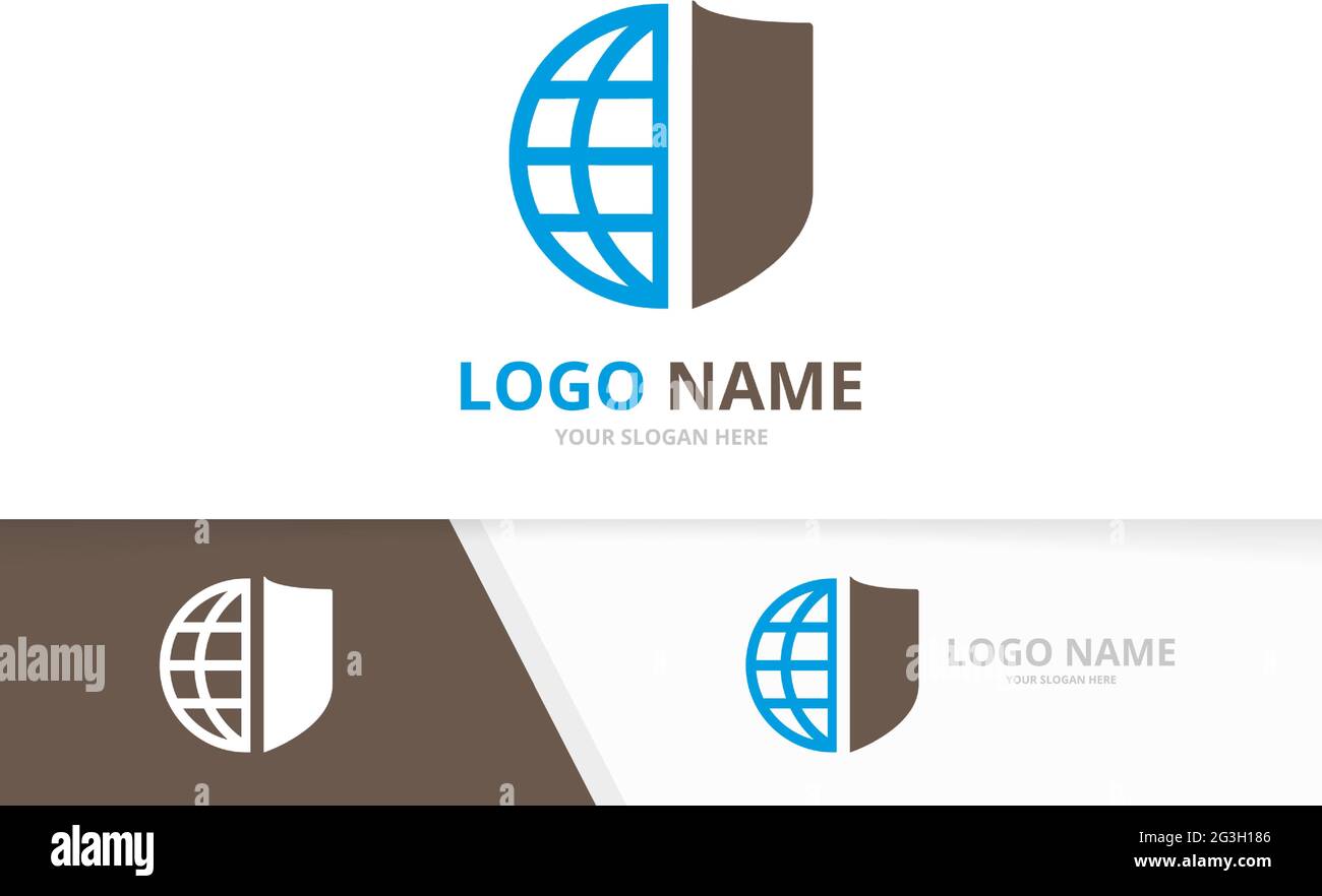Vector shield and earth logo combination. Security world logotype ...