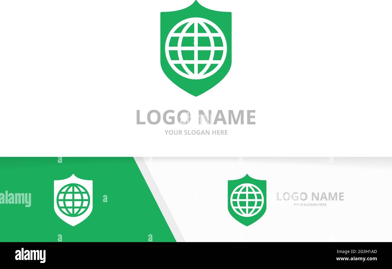 Vector shield and globe logo combination. Security and world logotype ...