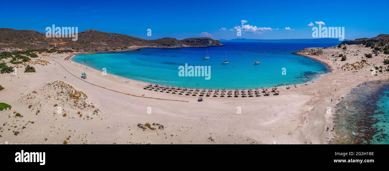 Aerial view of Simos beach in Elafonisos island in Greece. Elafonisos ...