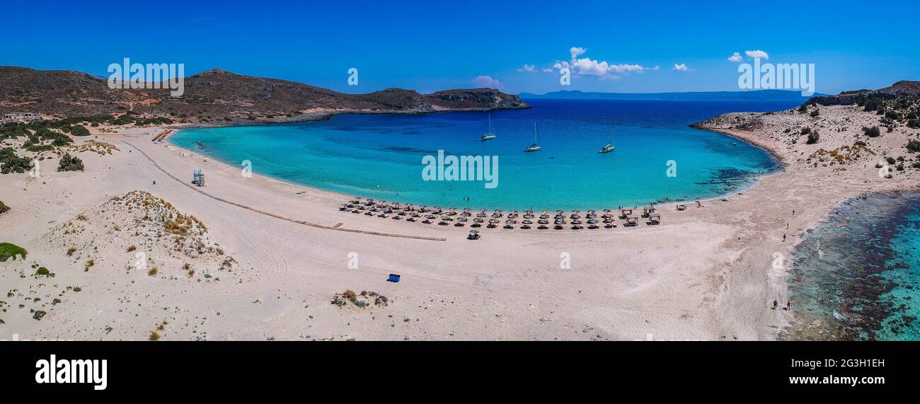 Aerial view of Simos beach in Elafonisos island in Greece. Elafonisos ...