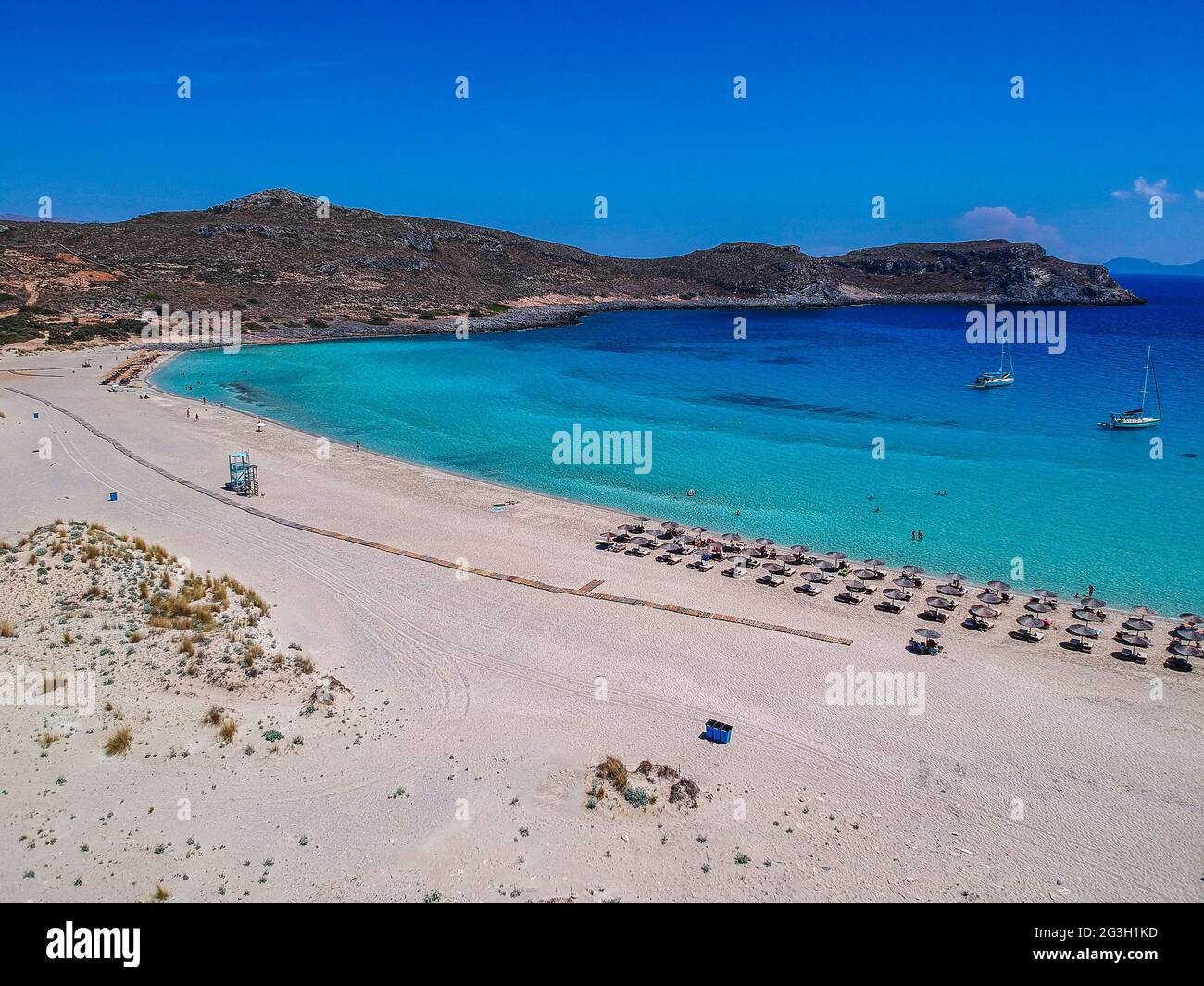 Aerial view of Simos beach in Elafonisos island in Greece. Elafonisos ...
