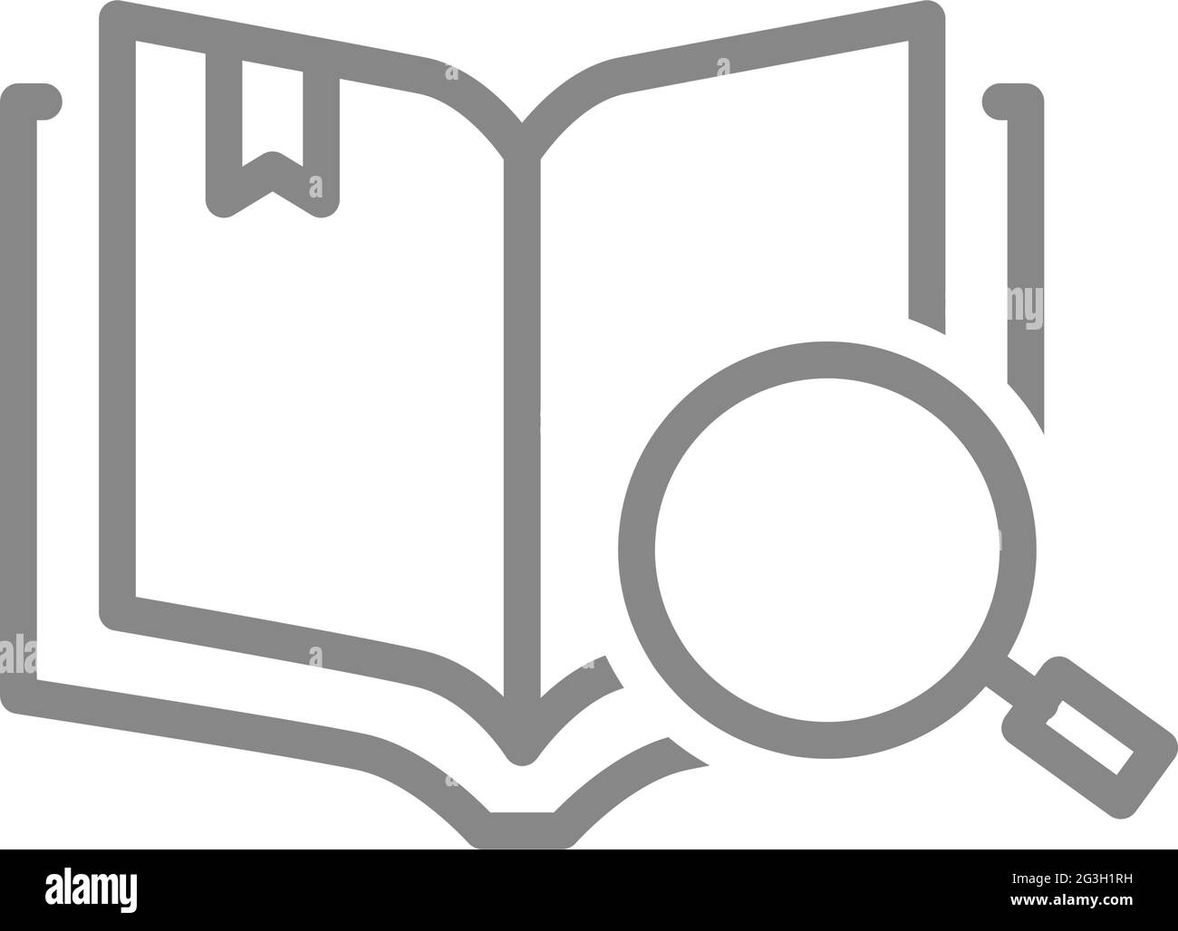 Open book with magnifying glass line icon. Information search, online ...