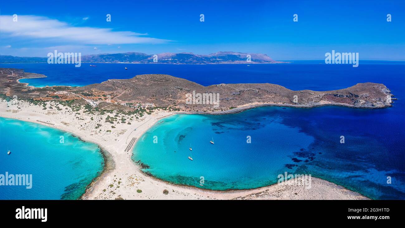 Aerial view of Simos beach in Elafonisos island in Greece. Elafonisos ...