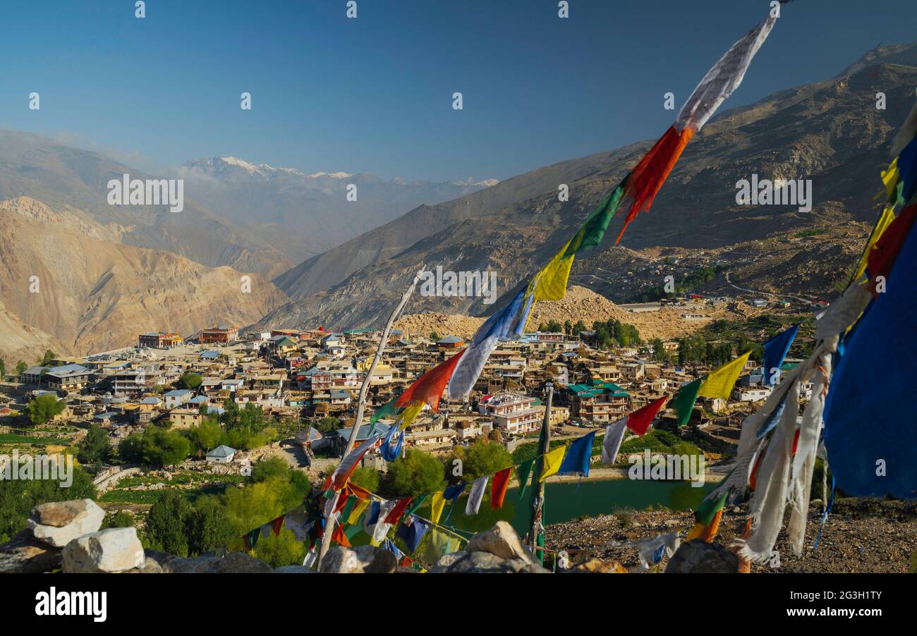 The ancient village of Nako set against the high Himalayas and Buddhist ...