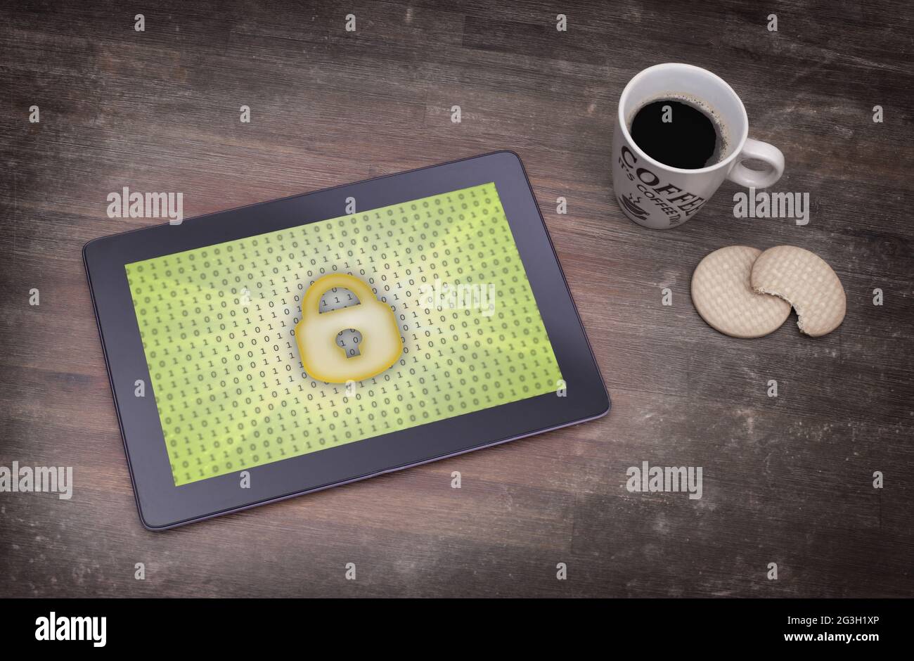 Tablet on a desk, concept of data protection Stock Photo - Alamy