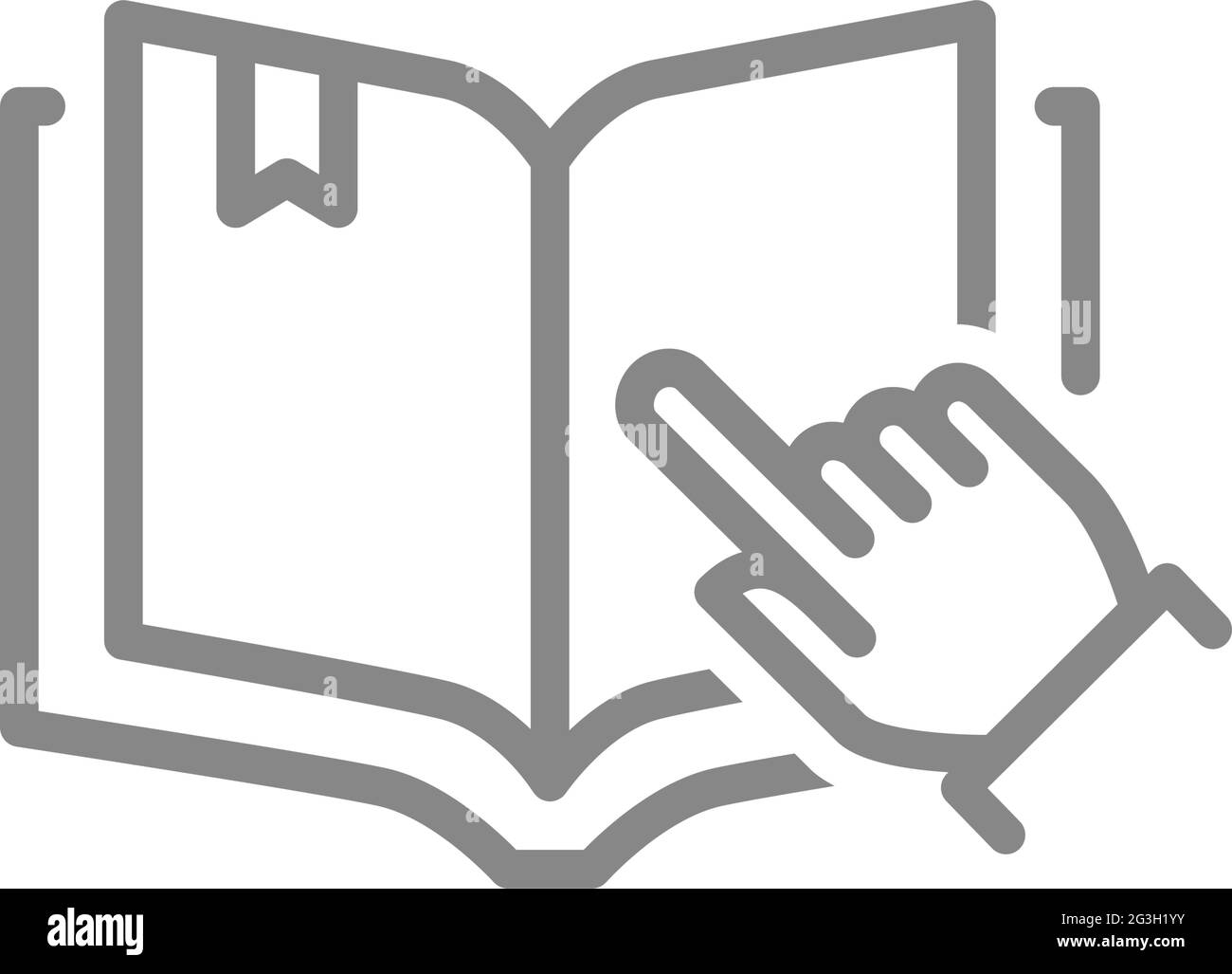 Human chooses a open book line icon. E-book, online library symbol ...