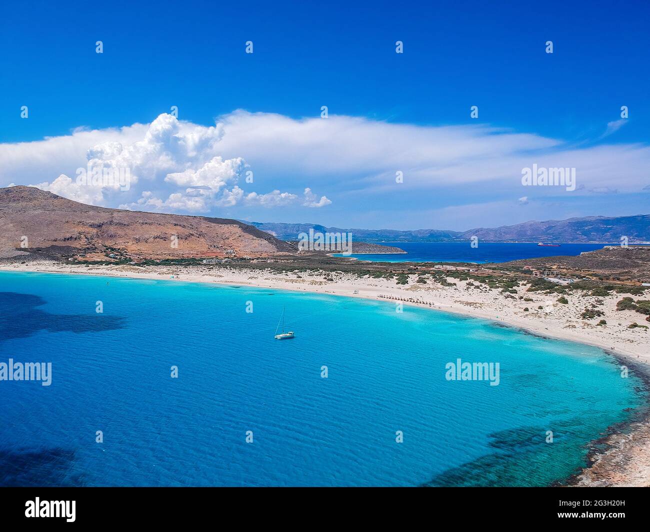 Aerial view of Simos beach in Elafonisos island in Greece. Elafonisos ...
