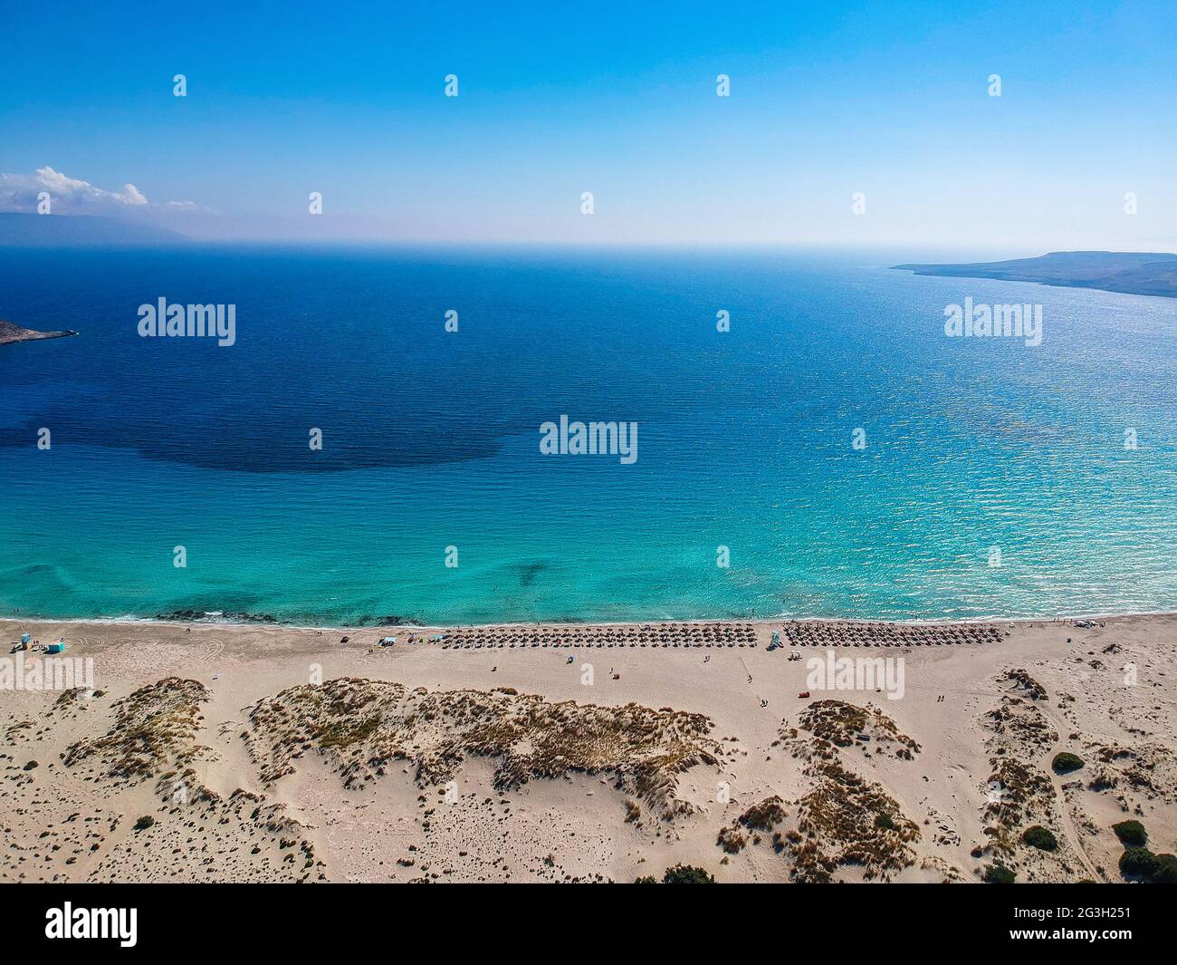 Aerial view of Simos beach in Elafonisos island in Greece. Elafonisos ...